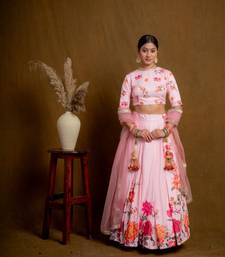 Light Pink Floral Cascade Lehenga - 6Y COLLECTIVE - 4269094