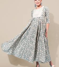 Gulmohar jaipur rayon ankle length printed flared 3/4 sleeve round ...