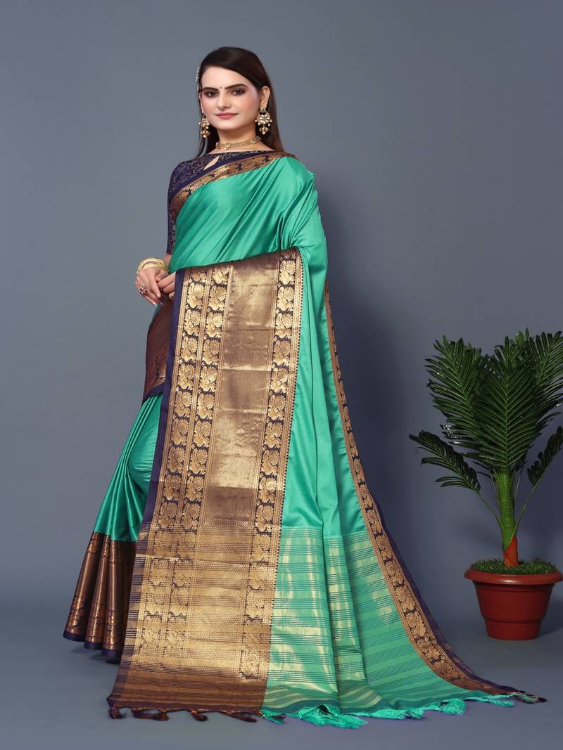 Textile cloth rama color kathan silk woven work saree with unstitched ...