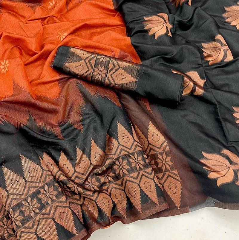 Orange Color Silk Blend Sarees With Blouse - KESARI NANDAN - 4272049