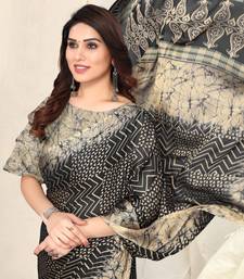 Black chiffon geometric print saree with unstitched blouse piece ...
