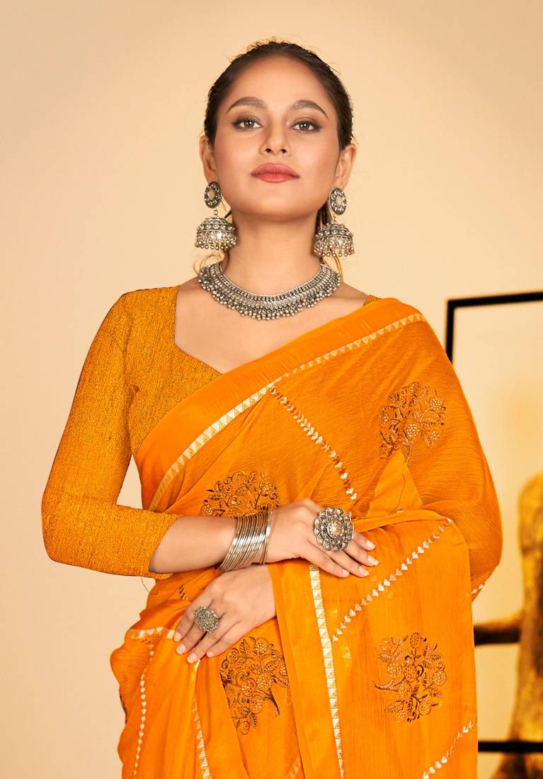 New design fancy chiffon embroiderd flower pattern saree - AMYRAA - 4276074