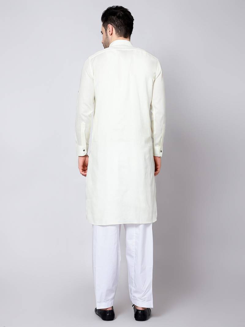 SULTAN CREAM COTTON BLEND PATHANI FOR MEN - Sultan - 4278770