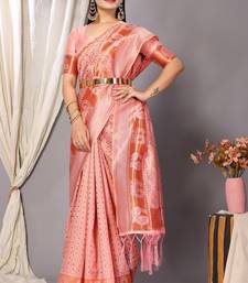 Peach Zari Woven Silk Blend Paithani Saree With Blouse Piece - AA- HA ...