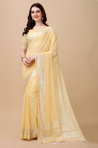 Yellow Sarees: Buy Designer Yellow Saree for Haldi & Wedding