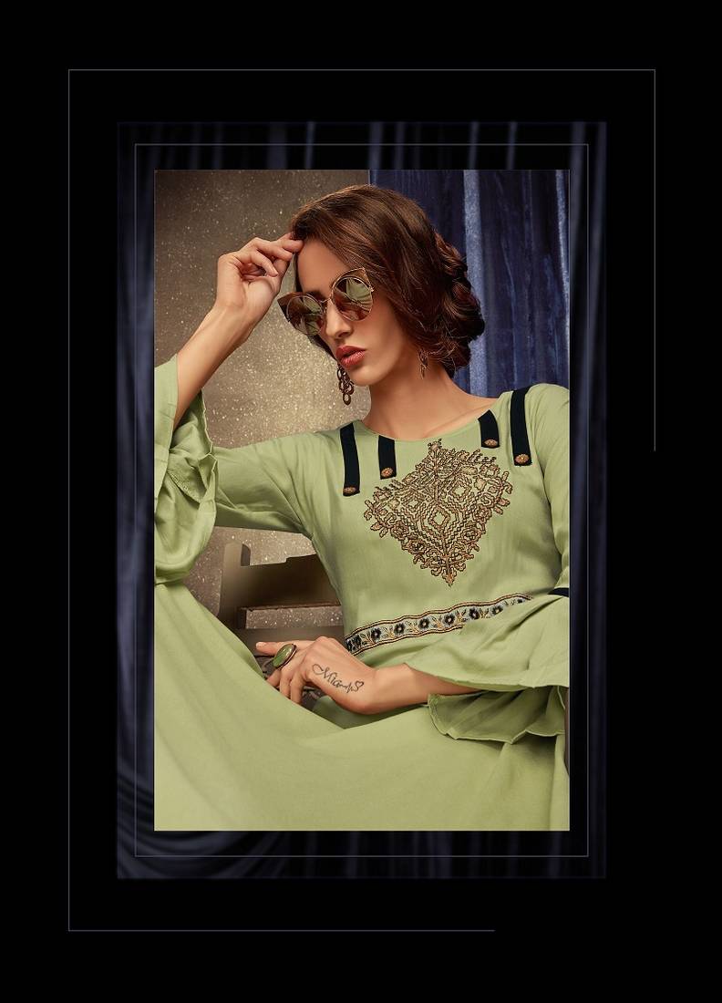 Light Green Thread Embroidery Rayon Stiched Readymade Gown - Panjari ...