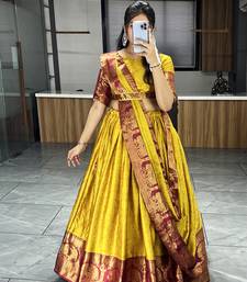 EILARA WOMEN'S YELLOW MERCERISED COTTON WEAVING WORK WITH BUTTA DESIGN ...