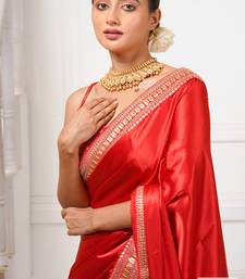 Red Colour Japan Satin Silk Blend Saree - Teeya Creation - 4291334