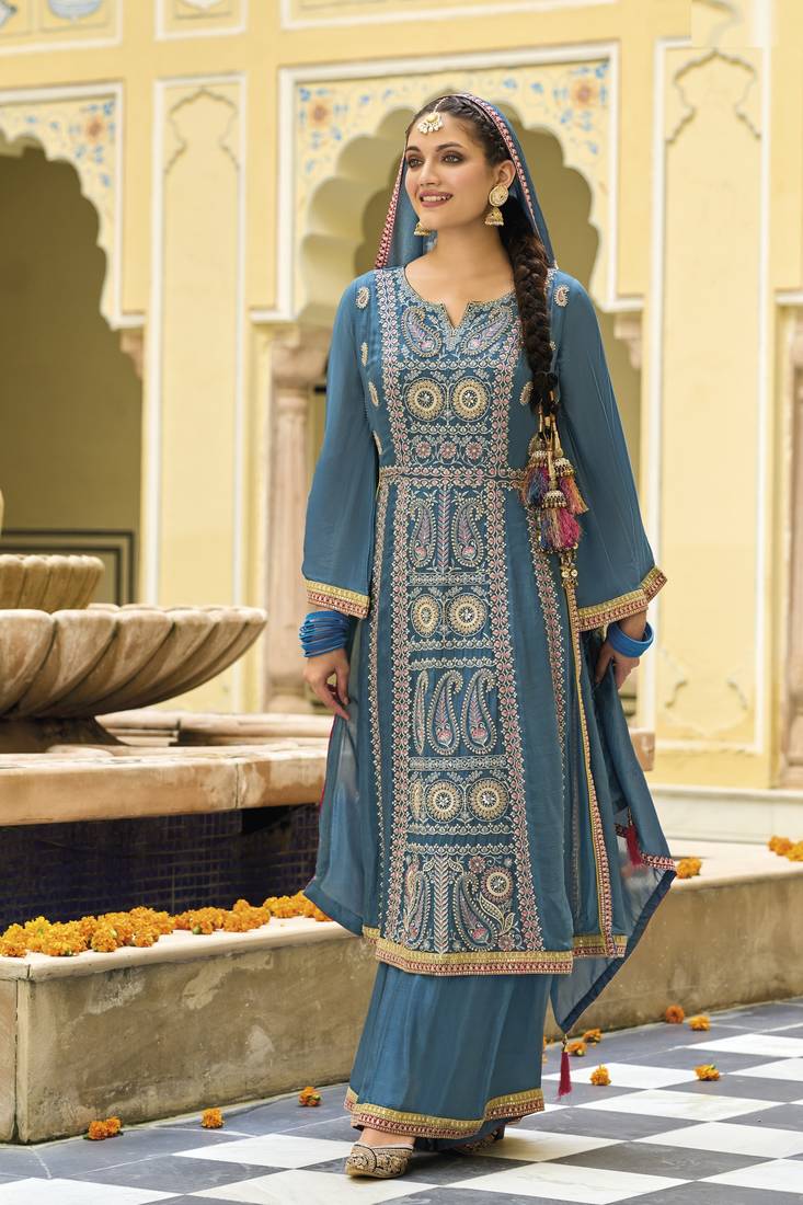 Rama silk with embroidery work full stiched suit set - Yash Enterprise ...