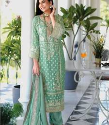 Green soft organza with embroidery work full stitch fancy suit set ...