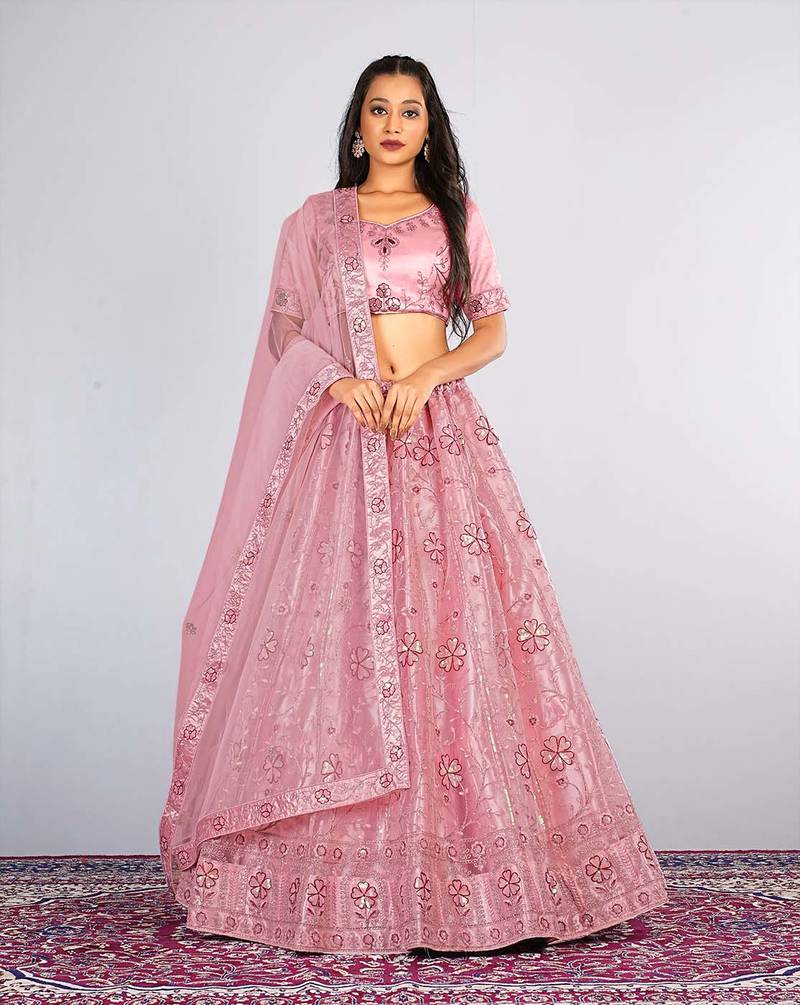 NET LEHENGA CHOLI WITH EMBROIDERY WORK - HALFSAREE STUDIO - 4299205