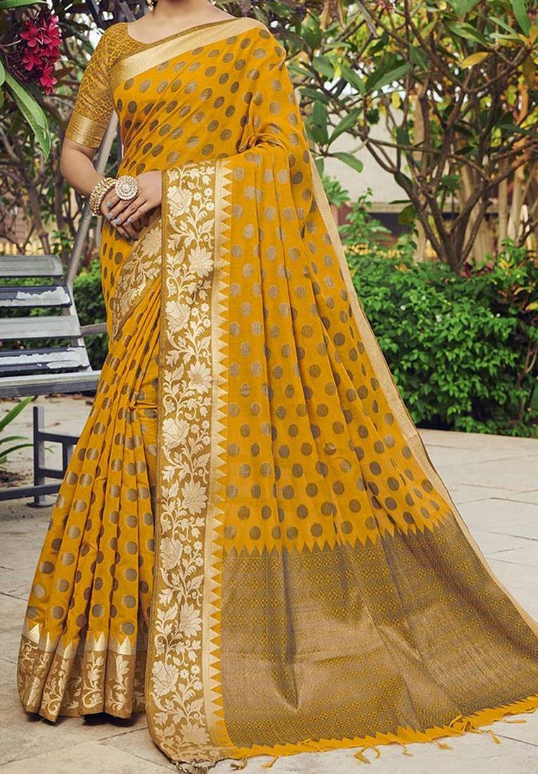 Designer Yellow Weaving Zari Work Chanderi Silk Saree - Nikunj Fashion ...