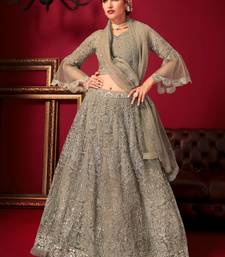 Grey Embroidered Net Circular Lehenga With Blouse Up To 42" Size ...