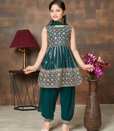 Aarika girls ethnic wear dark green colour sequin thread embroidery ...