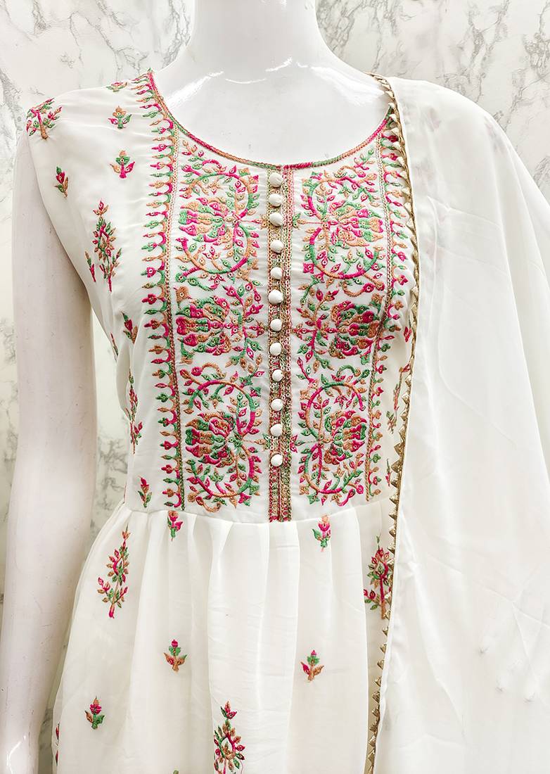 Off white color georgette embroidered stitched sharara suit - Hirpara ...