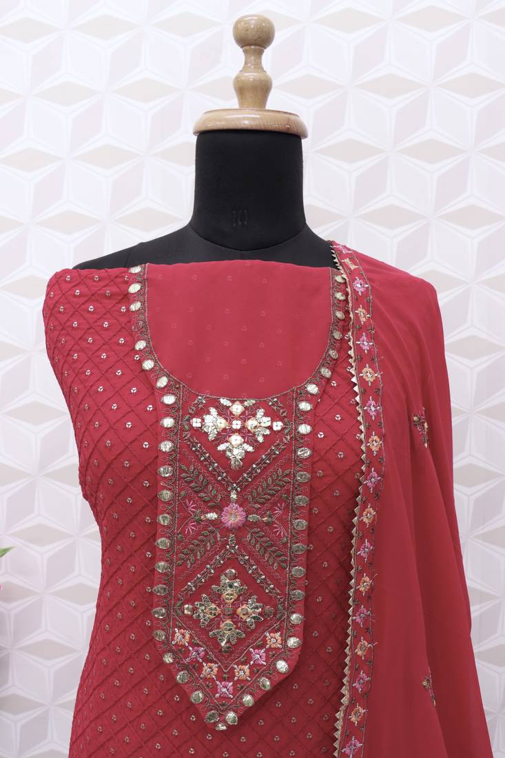 Georgette Rani Pink Straight Salwar Suit - KREATAGHNA COLLECTION - 4018155