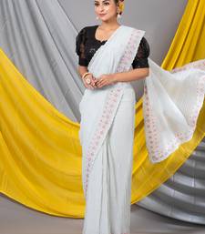 MAHALASA Grey Designer Georgette Saree Come With Belt - MAHALASA - 4307345
