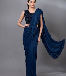 MAHALASA Royal Blue Solid/Plain Lycra Blend Ready To Wear Saree With ...