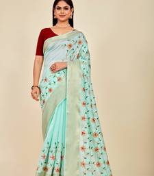 MAHALASA SKY BLUE Floral Embroidery Enhanced Cotton Silk Designer Saree ...
