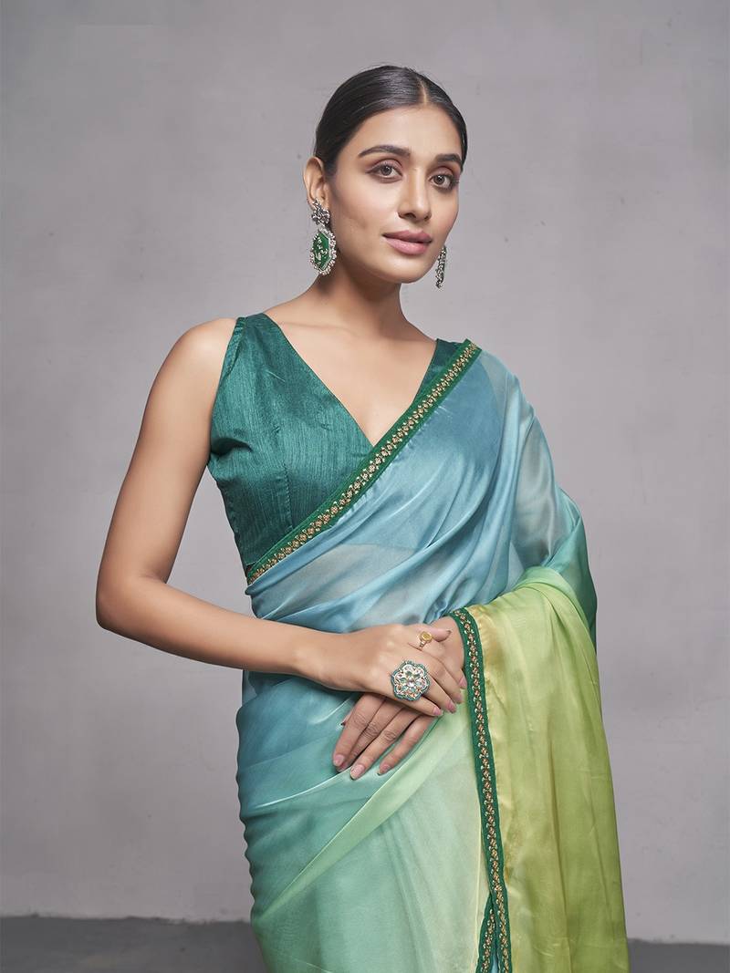 Women Party Wear Plan Saree with Designer Un Stitched Blouse ...