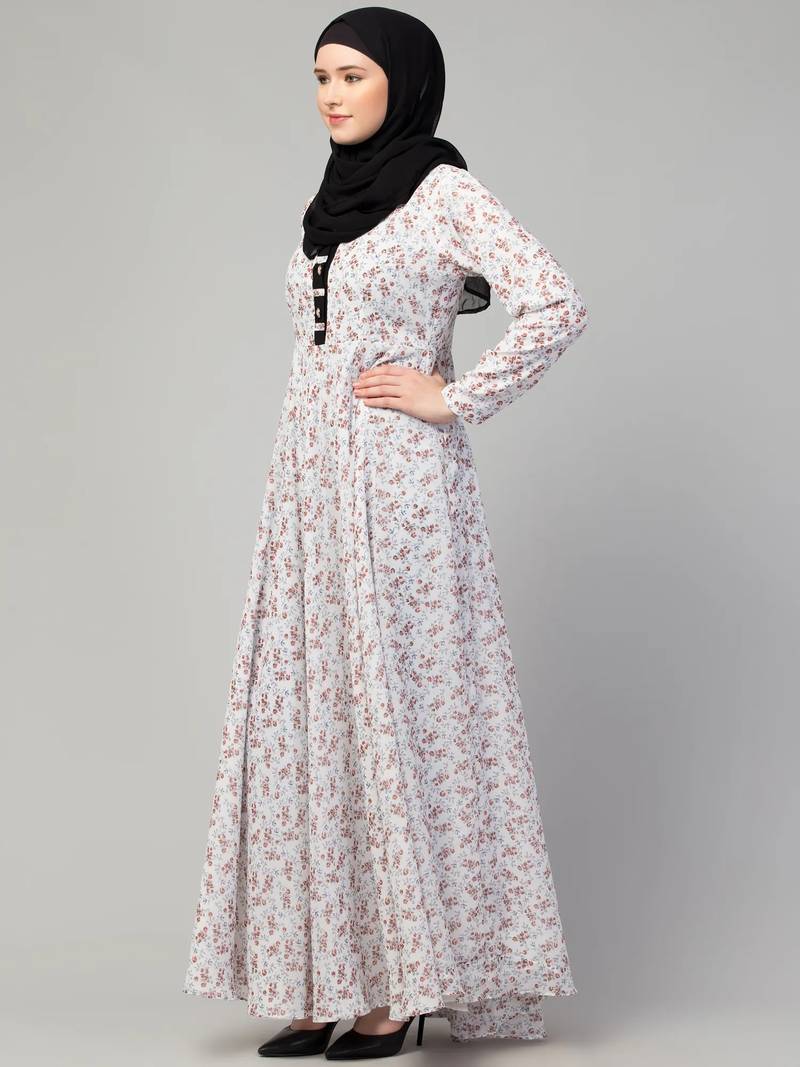 Floral printed long maxi dress abaya - Muslim Closet - 4313985