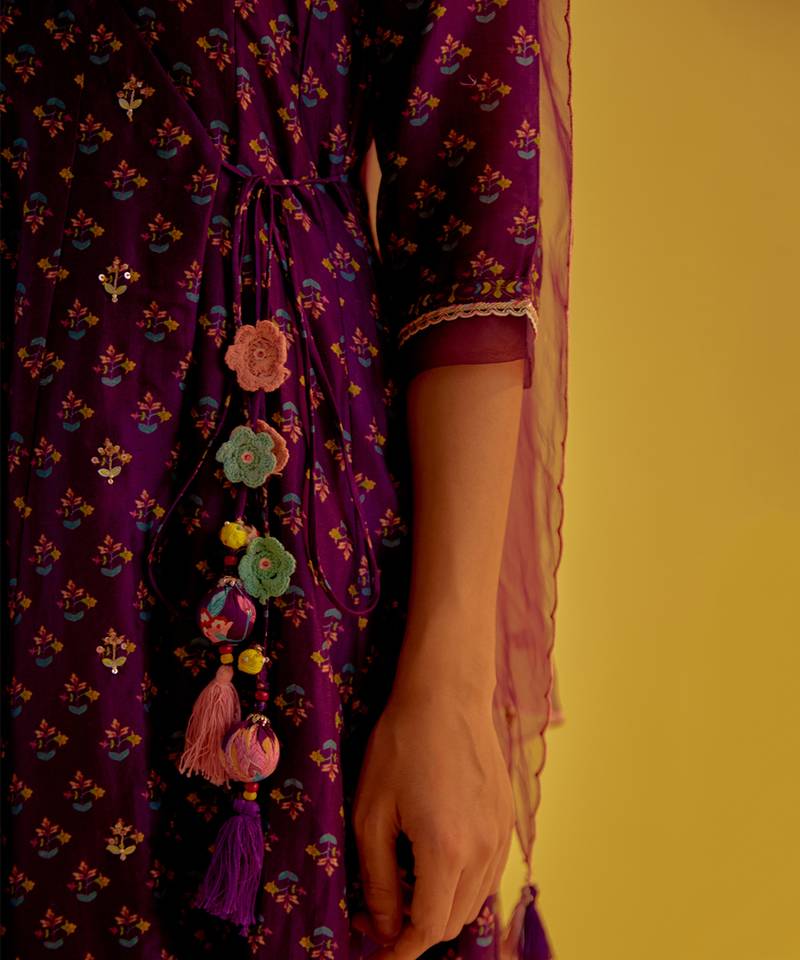 Purple floral printed angrakha set - Mansi Nagdev - 4315238