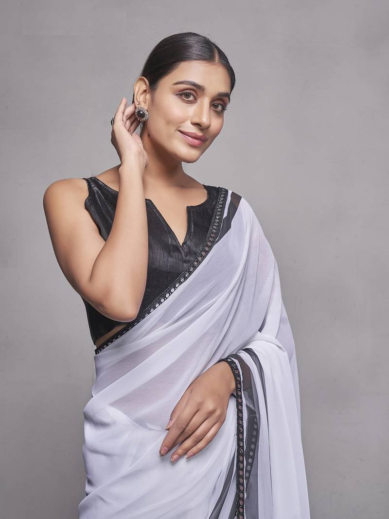 Fancy Plan White Organza Solid Woven Party Saree And Unstitched Blouse ...