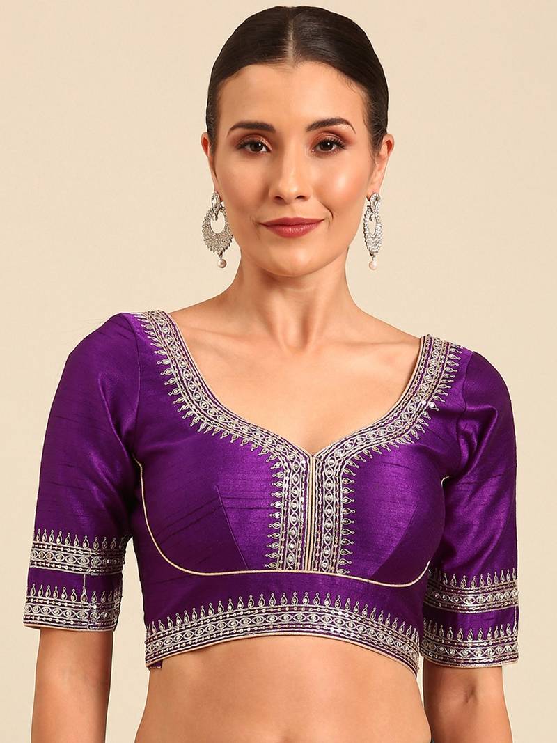 Dark Red-Toned Pure Silk Embroidery Work readymade blouse - Panchhi ...