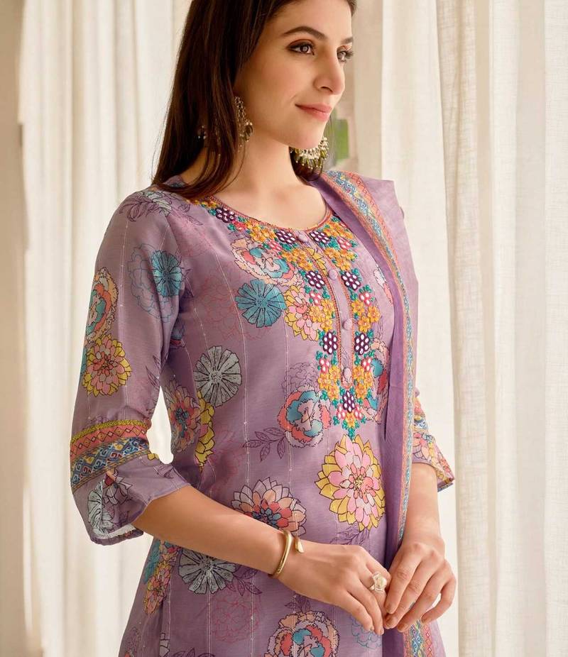Lilac floral print silk ceremonial full stitch afghani suits - Aarshi ...