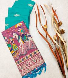 Dark Rama Blue & Pink Two Tone Weaving with Antique Design Women Party ...