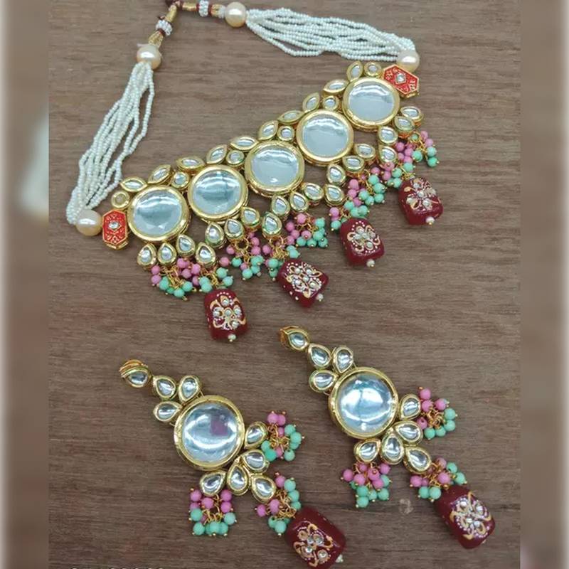 Indian bollywood tradtional gold plated bridal kundan choker wedding earring necklace jewellery ...