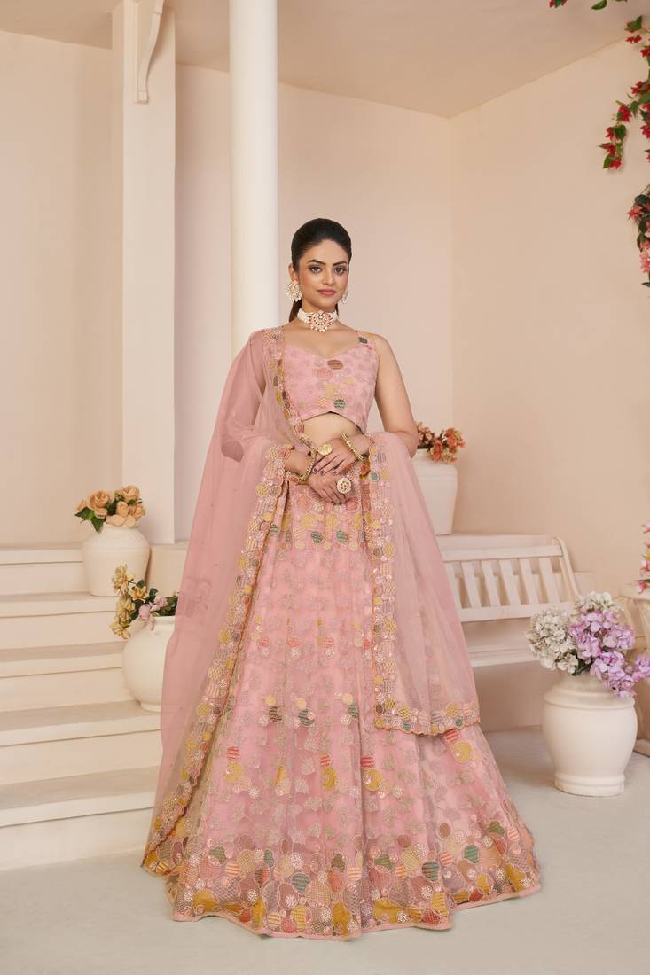 Pink Zari & Sequins Work lehenga choli set with Dupatta - THE CUTTING ...
