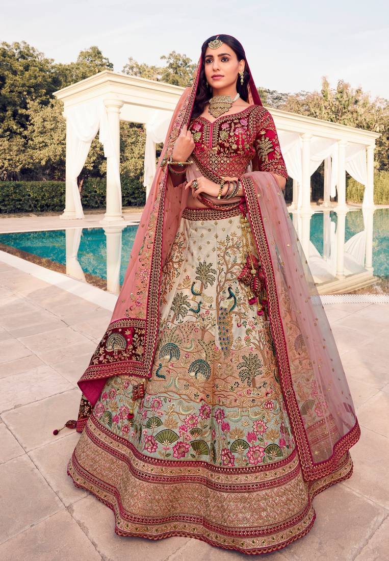 Indian Bridal Fancy Royal Beige and Maroon Heavy Embroidered Bridal ...
