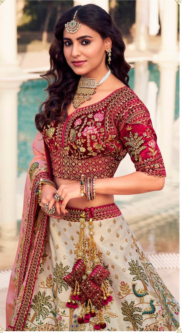 Indian Bridal Fancy Royal Beige and Maroon Heavy Embroidered Bridal ...