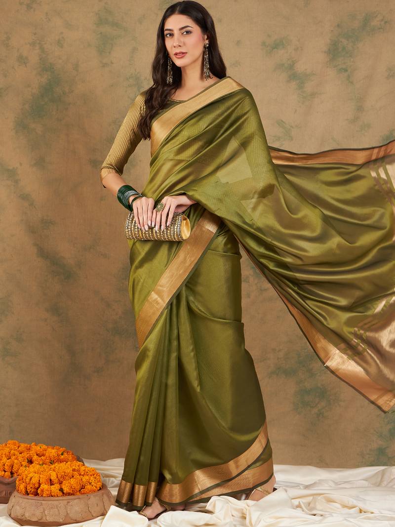MAHALASA Cotton Organza With Chit Pallu and Zari Weaving Border with ...