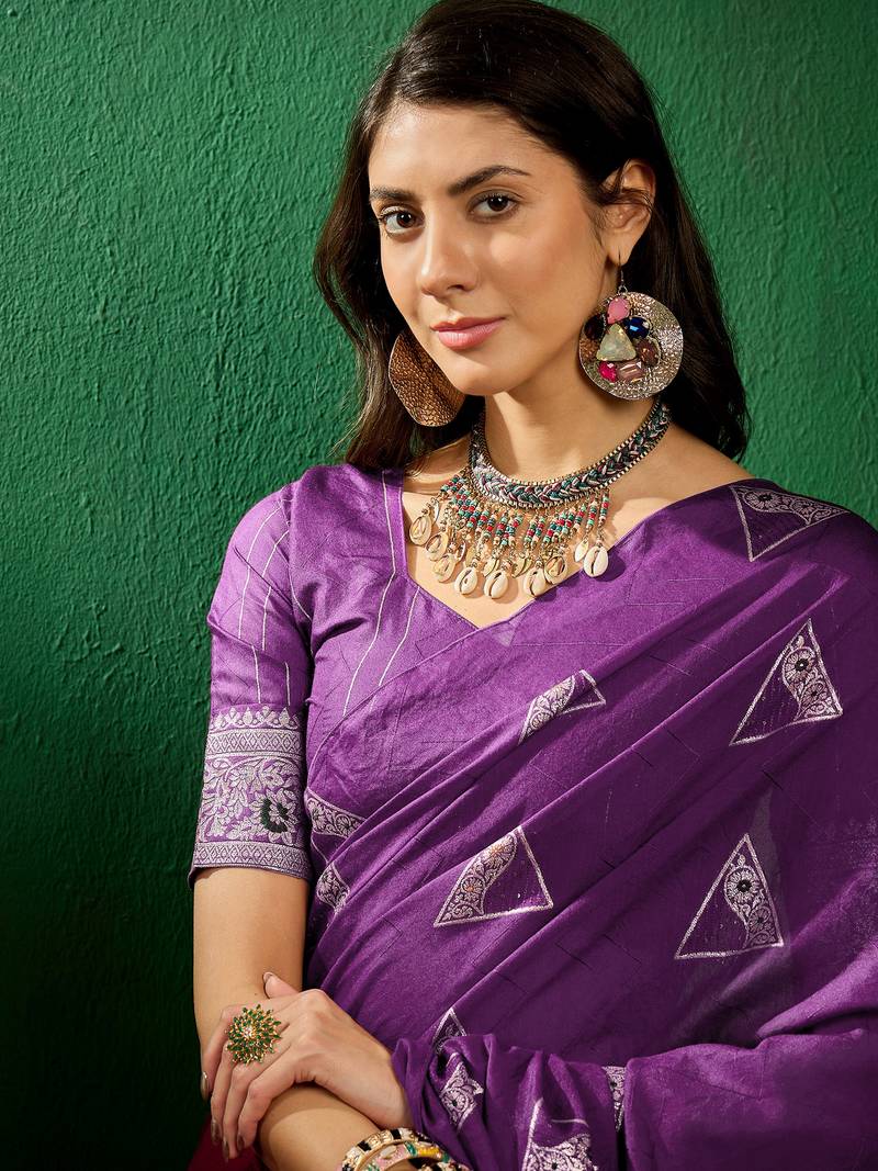 Mahalasa Purple Geometric Pattern Jequard Saree For Women - MAHALASA ...