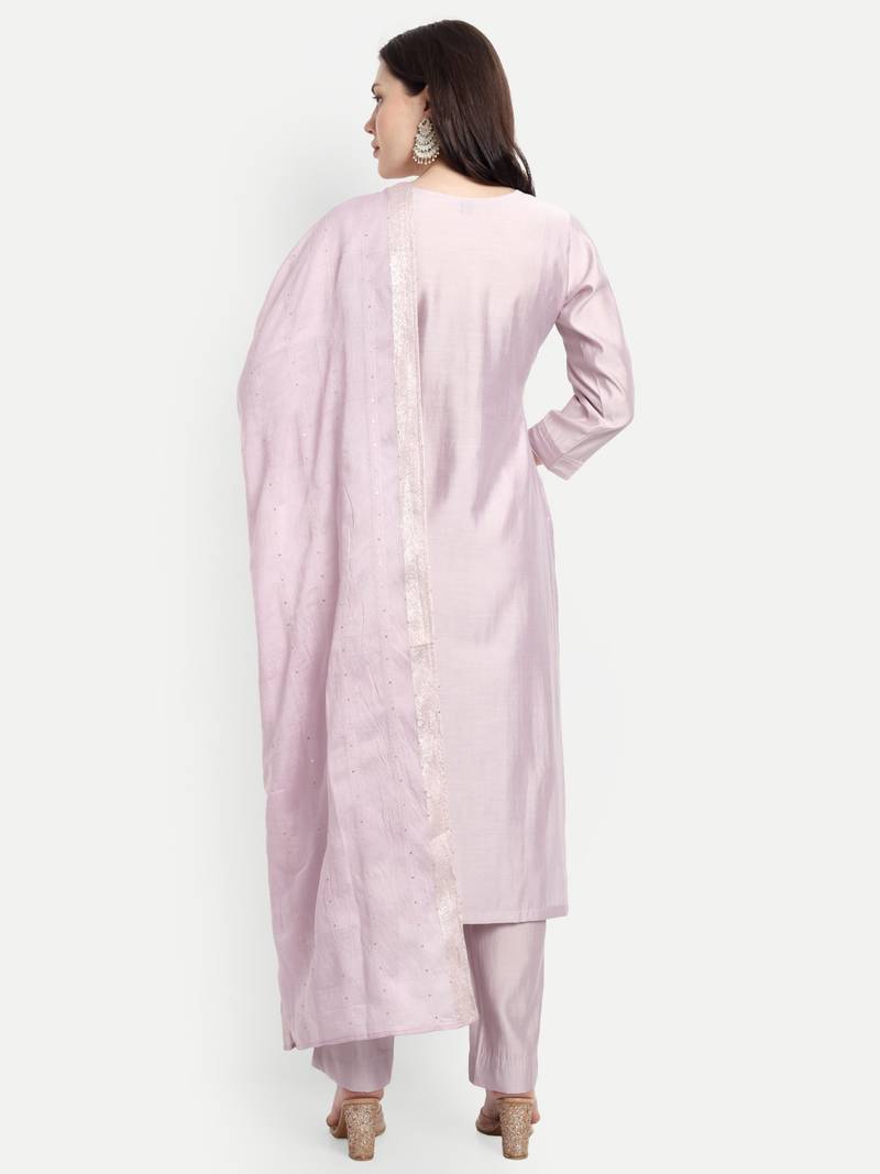 Lavender Colour Roman Silk Designer Salwar Suits Set - V B SONS - 4330399