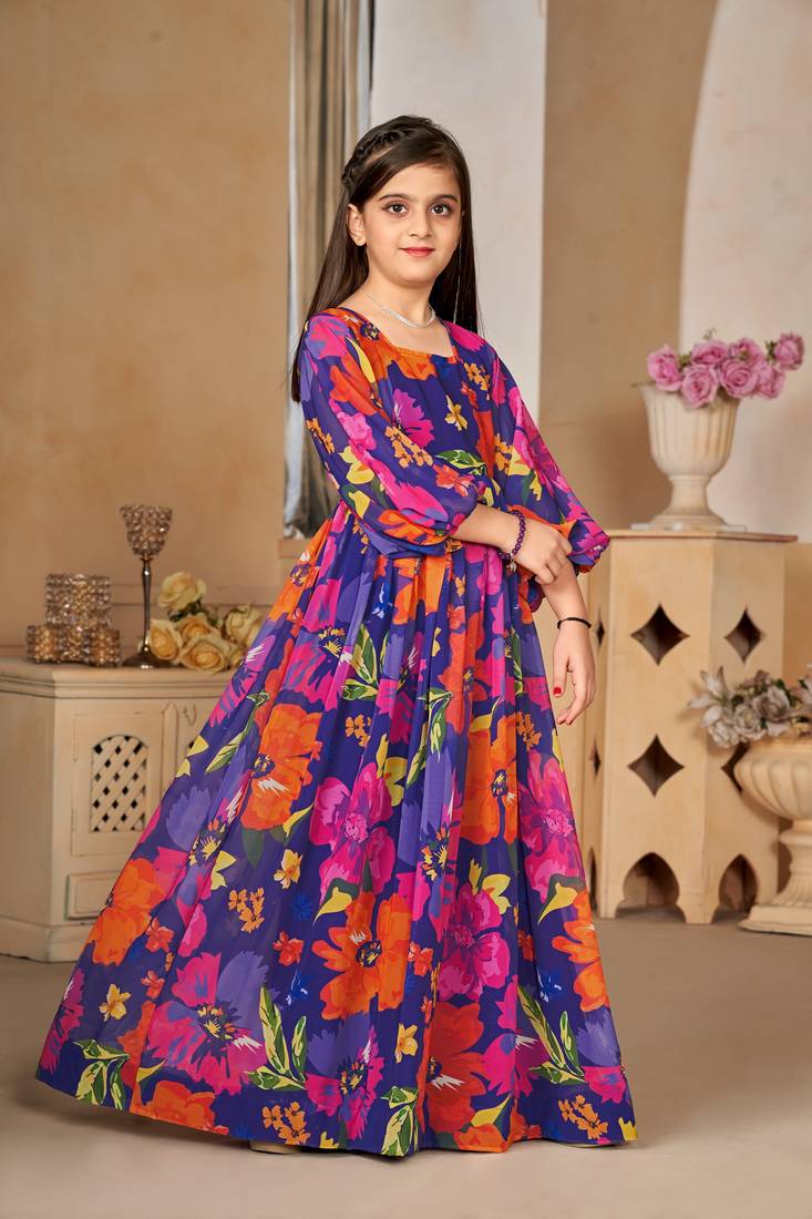 Stylish Designer Digital Printed Long Dress for Girls in Multi color ...