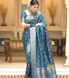 Firozi Color Silk Blend Sarees With Blouse - LONDON BEAUTY - 4331816
