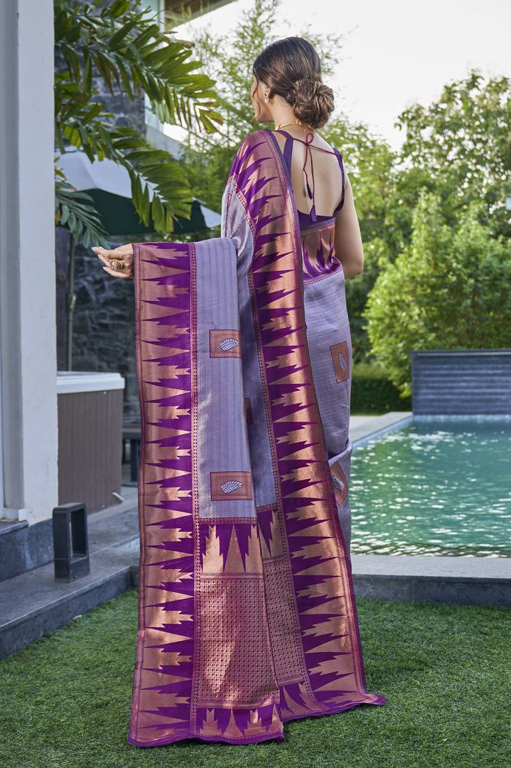 Manohari Most Trendy Purple Faux Banarasi Silk Woven Design Saree With ...