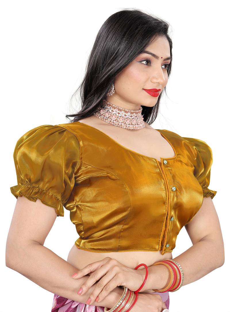 Copper Heavy Soft Organza Short Puff Sleeves Readymade Blouse - Reeta ...