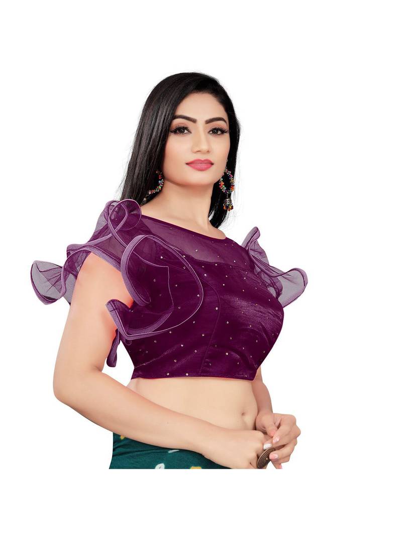 Wine Satin Full Diamond Work Readymade Blouse - Reeta Fashion - 4335603