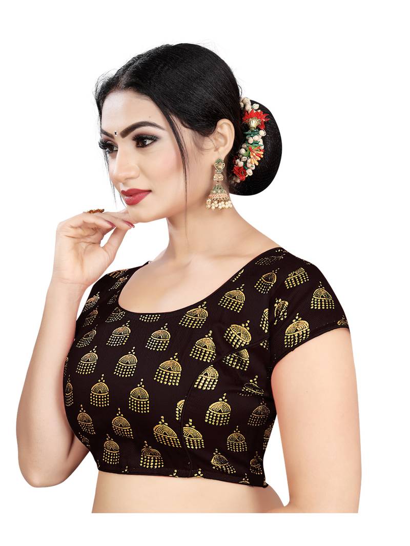 Black Brocket Embroidery Work Readymade Blouse - Reeta Fashion - 4335609