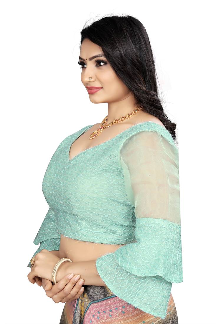 Green Organza Full Cording Embroidery Work Readymade Blouse - Reeta ...