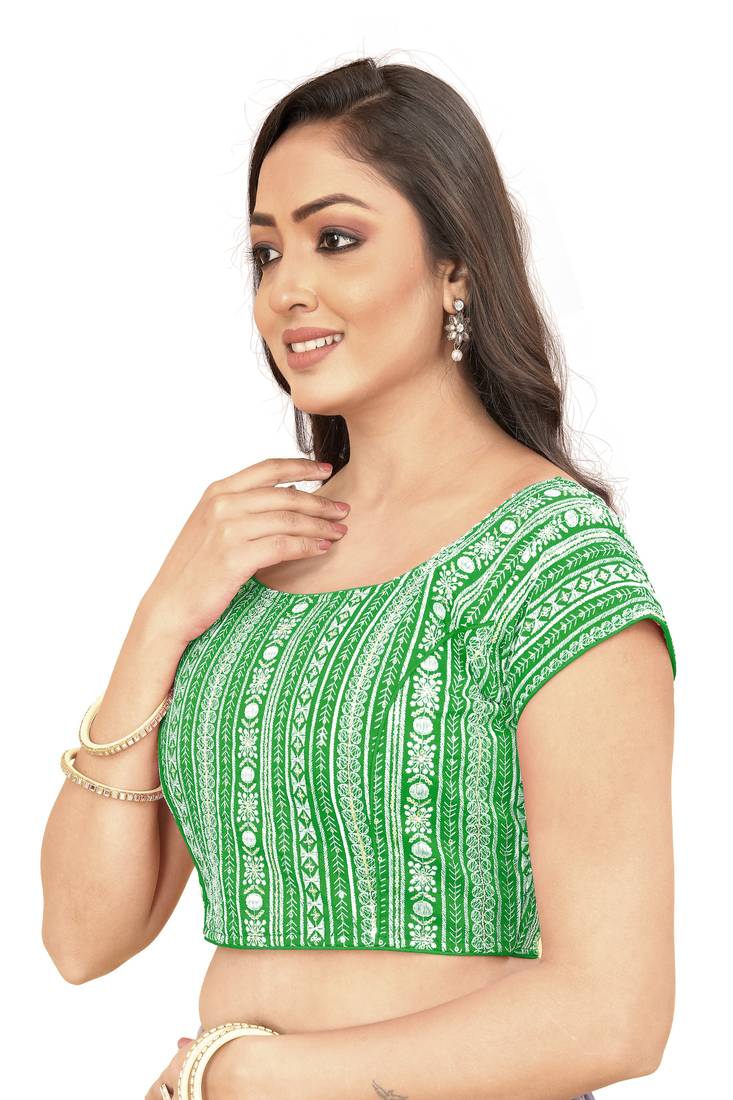 Green Phantom Silk Full Embroidery Work Readymade Blouse - Reeta ...