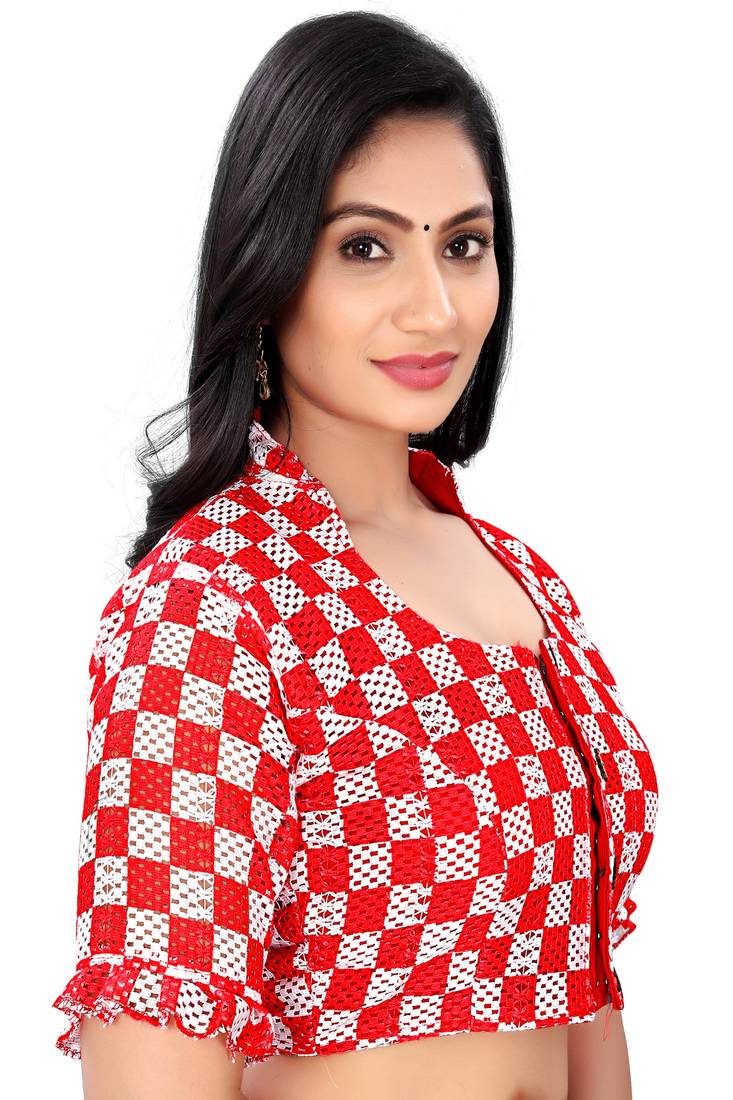 Red Cotton Plain Readymade Blouse - Reeta Fashion - 4335835