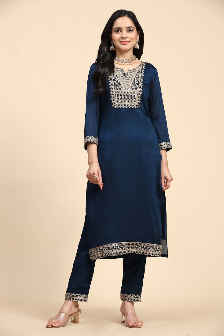 TRENDMALLS Women's Vichitra Silk Embroidery Salwar Suit Set for Women ...