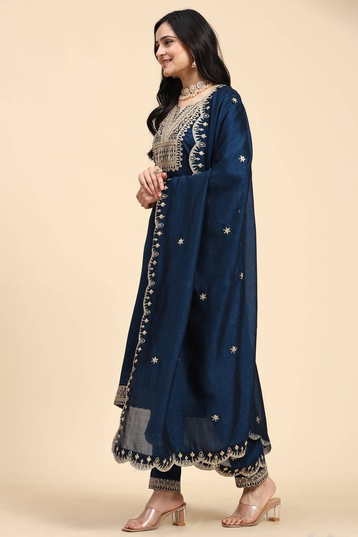 TRENDMALLS Women's Vichitra Silk Embroidery Salwar Suit Set for Women ...