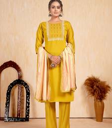 Beautiful yellow colour viscose silk fabric smart readymade girlish ...