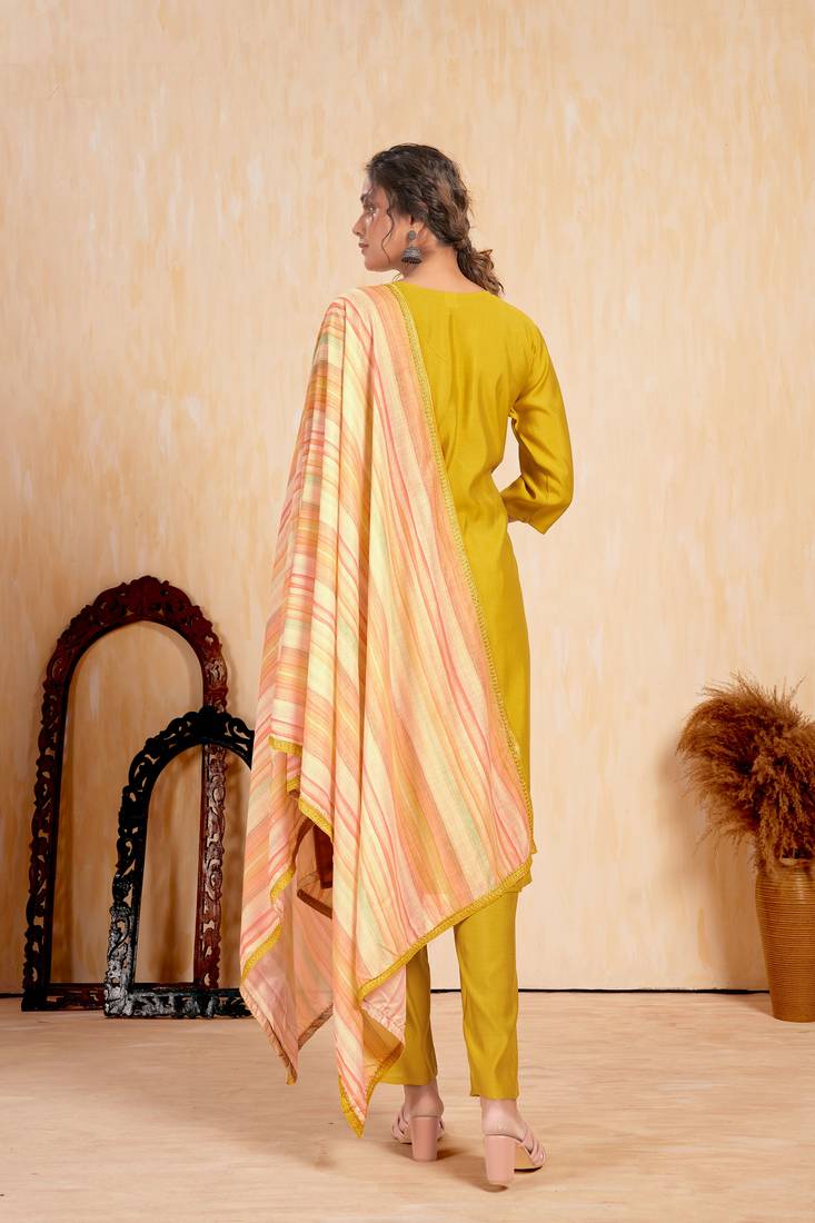 Beautiful yellow colour viscose silk fabric smart readymade girlish ...